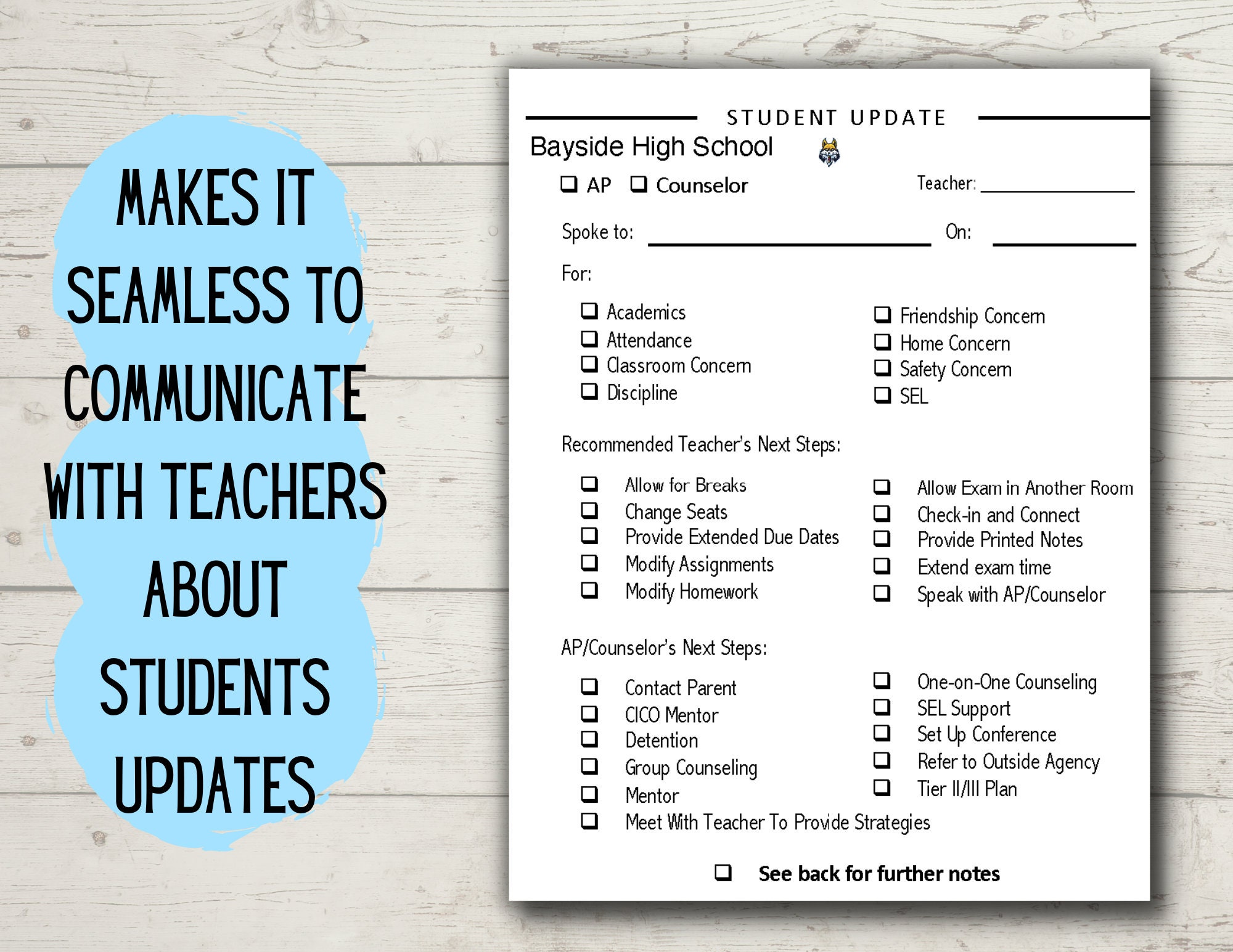 Student Meeting Update Notes Form for Counselors and Assistant ...
