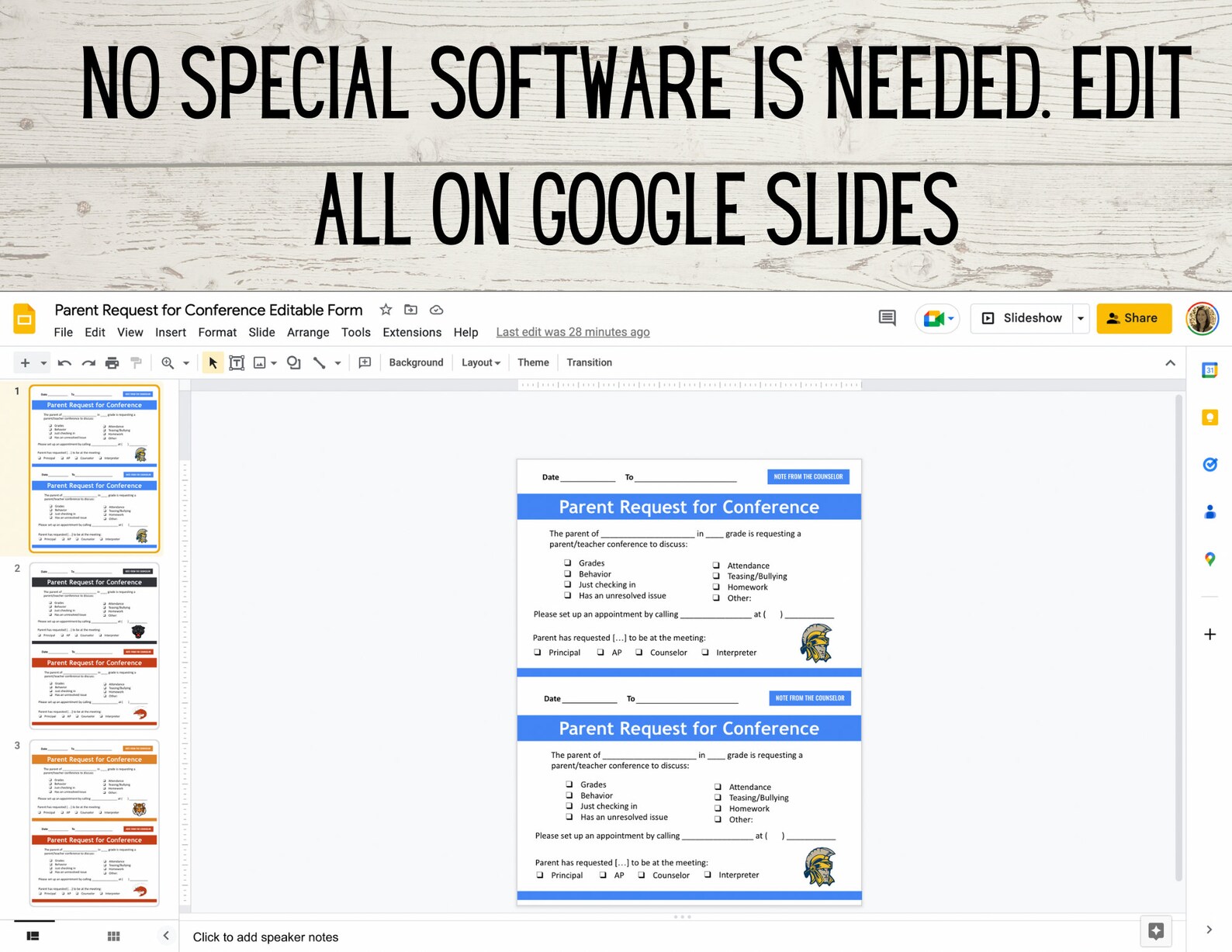 Parent Request for Conference Form, Editable Template | Counselors ...