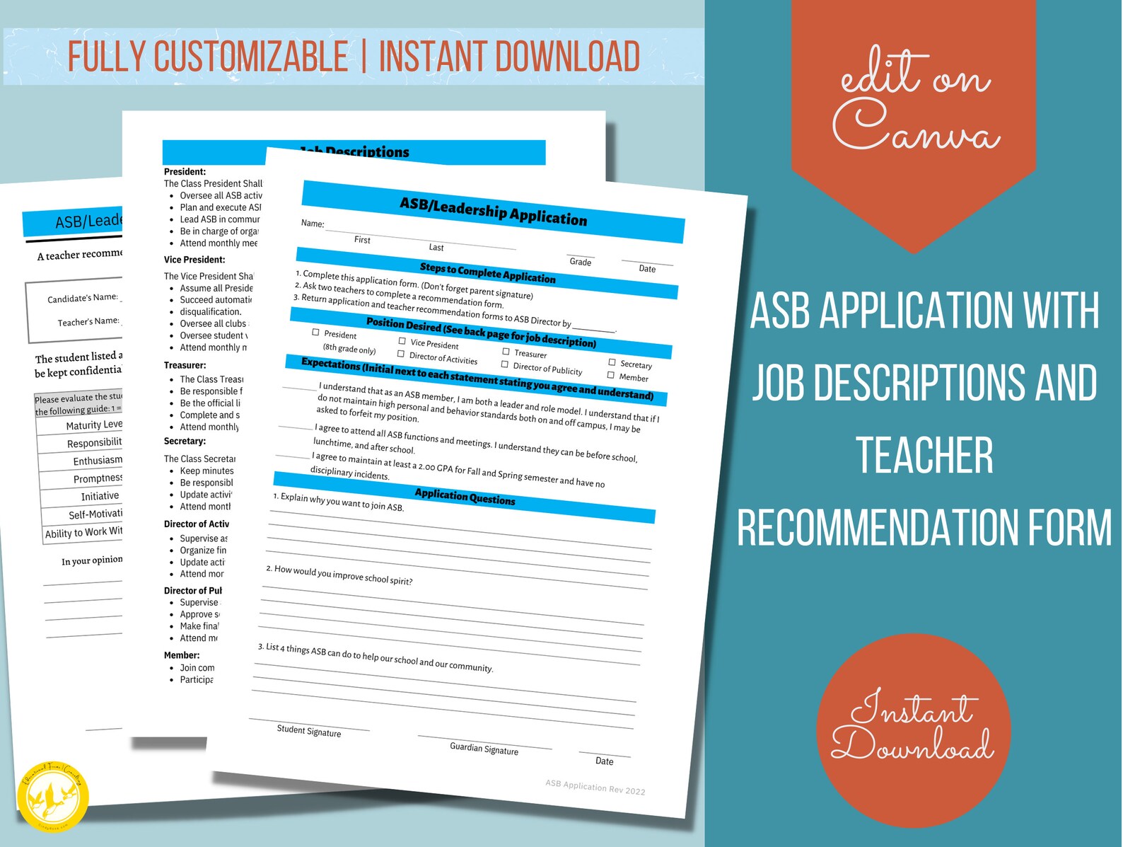 ASB Leadership Application Form, Editable Template | Printable ...