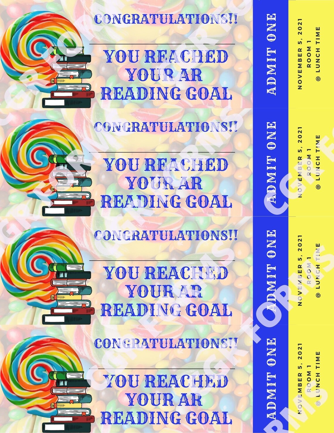 Accelerated Reader AR Candy Bar Ticket Printable Incentive for - Etsy