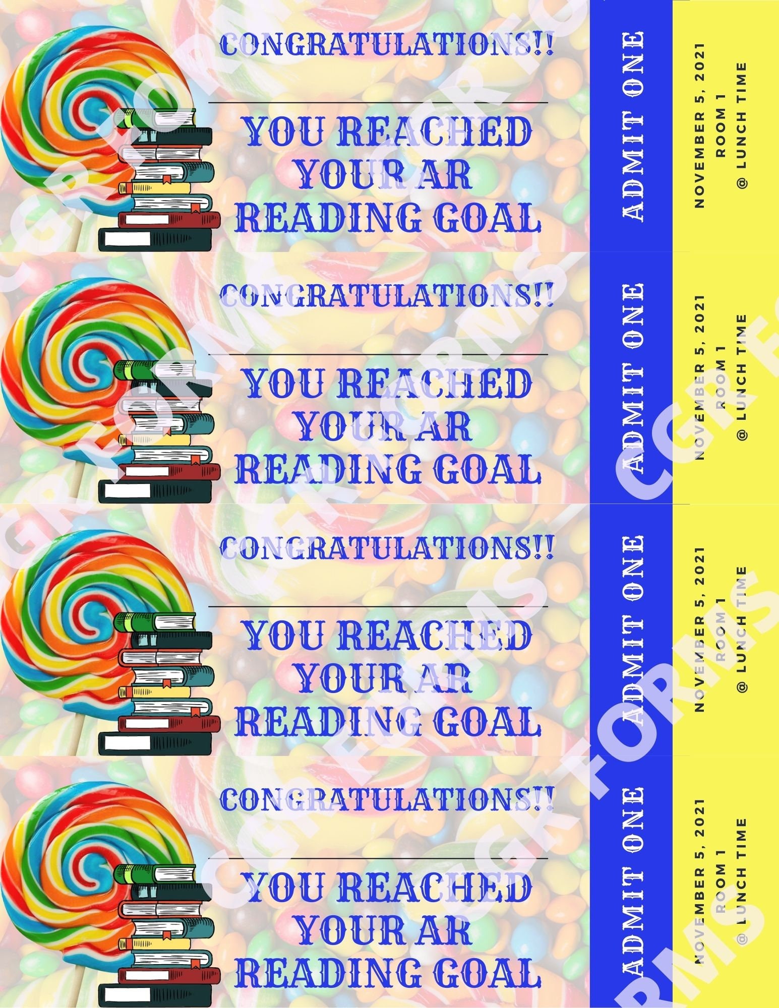 Accelerated Reader AR Candy Bar Ticket Printable Incentive for - Etsy