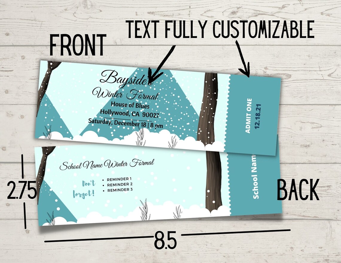 Winter Formal Ticket Printable for School PTA | ASB | Event Planners ...