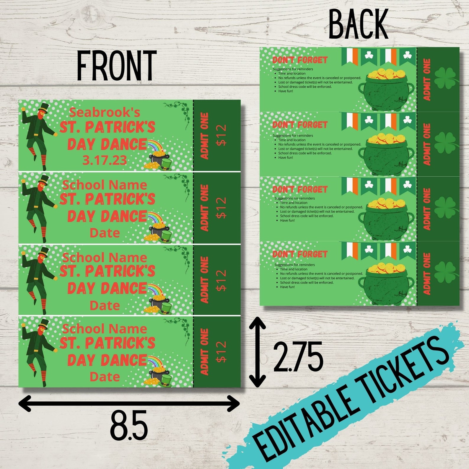 St. Patrick’s Day School Dance Editable Flyer, St. Patrick’s Day Poster ...