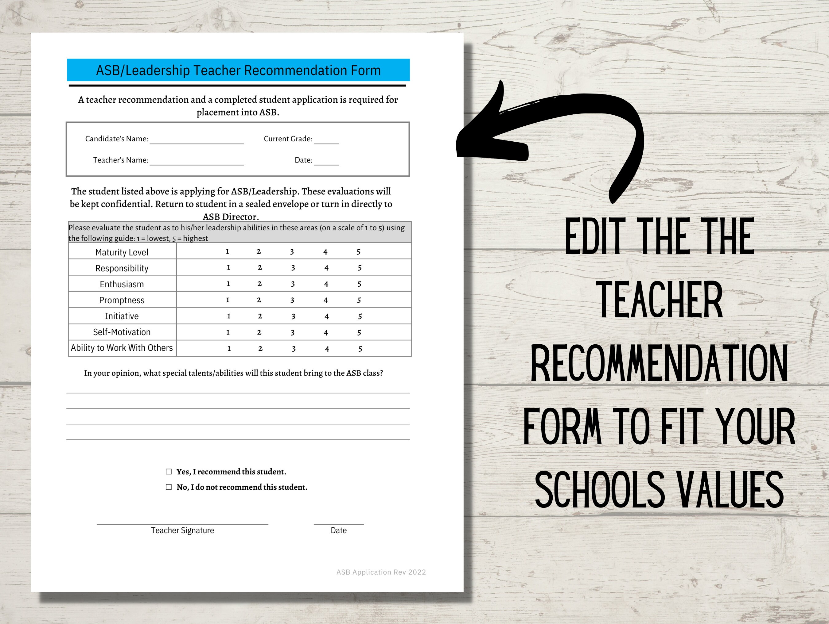 ASB Leadership Application Form, Editable Template | Printable ...