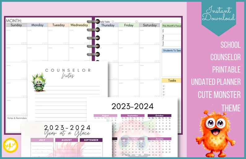 School Counselor Undated Planner 2023-2024, Counselors Printable ...