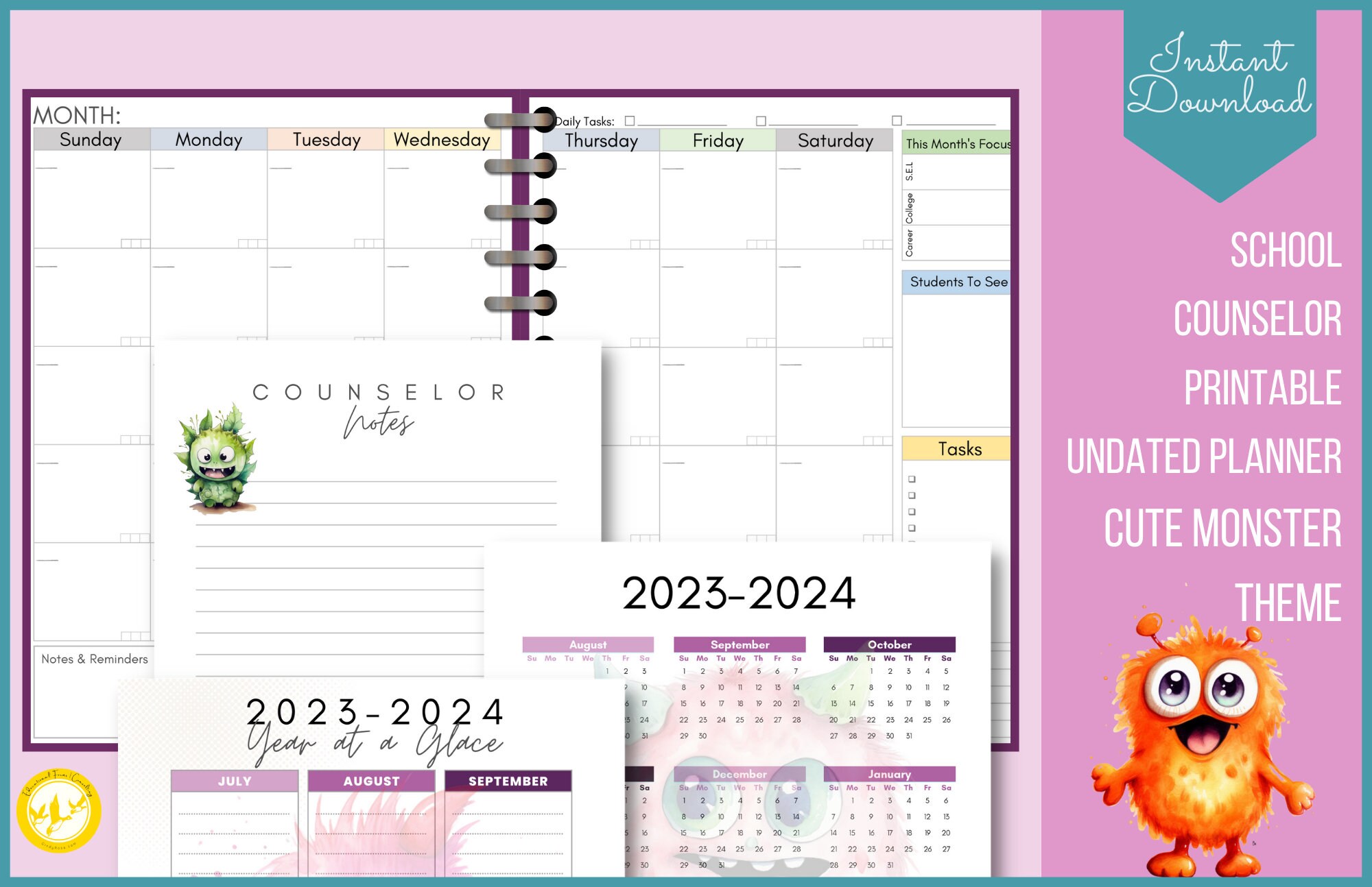 School Counselor Undated Planner 2023-2024, Counselors Printable ...