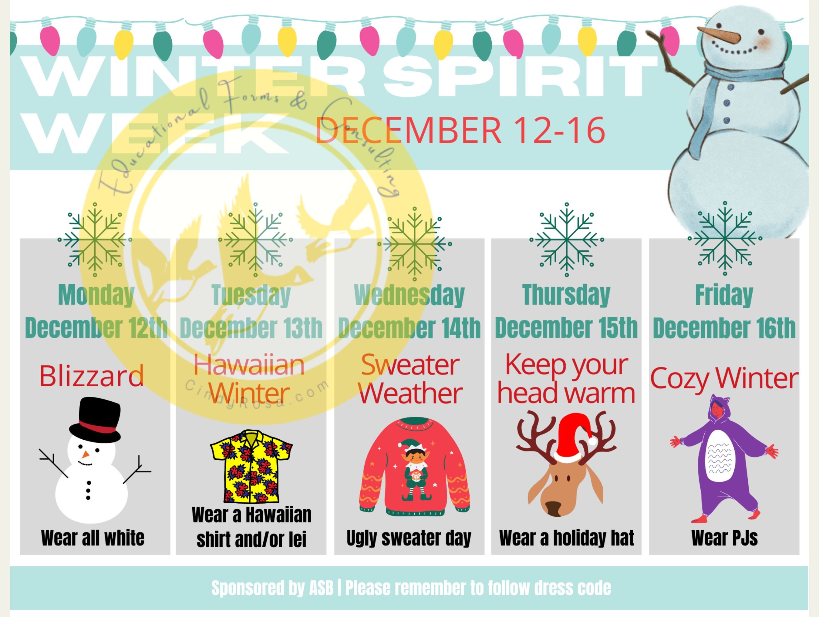 Winter Spirit Week School Flyer Editable Printable Digital - Etsy