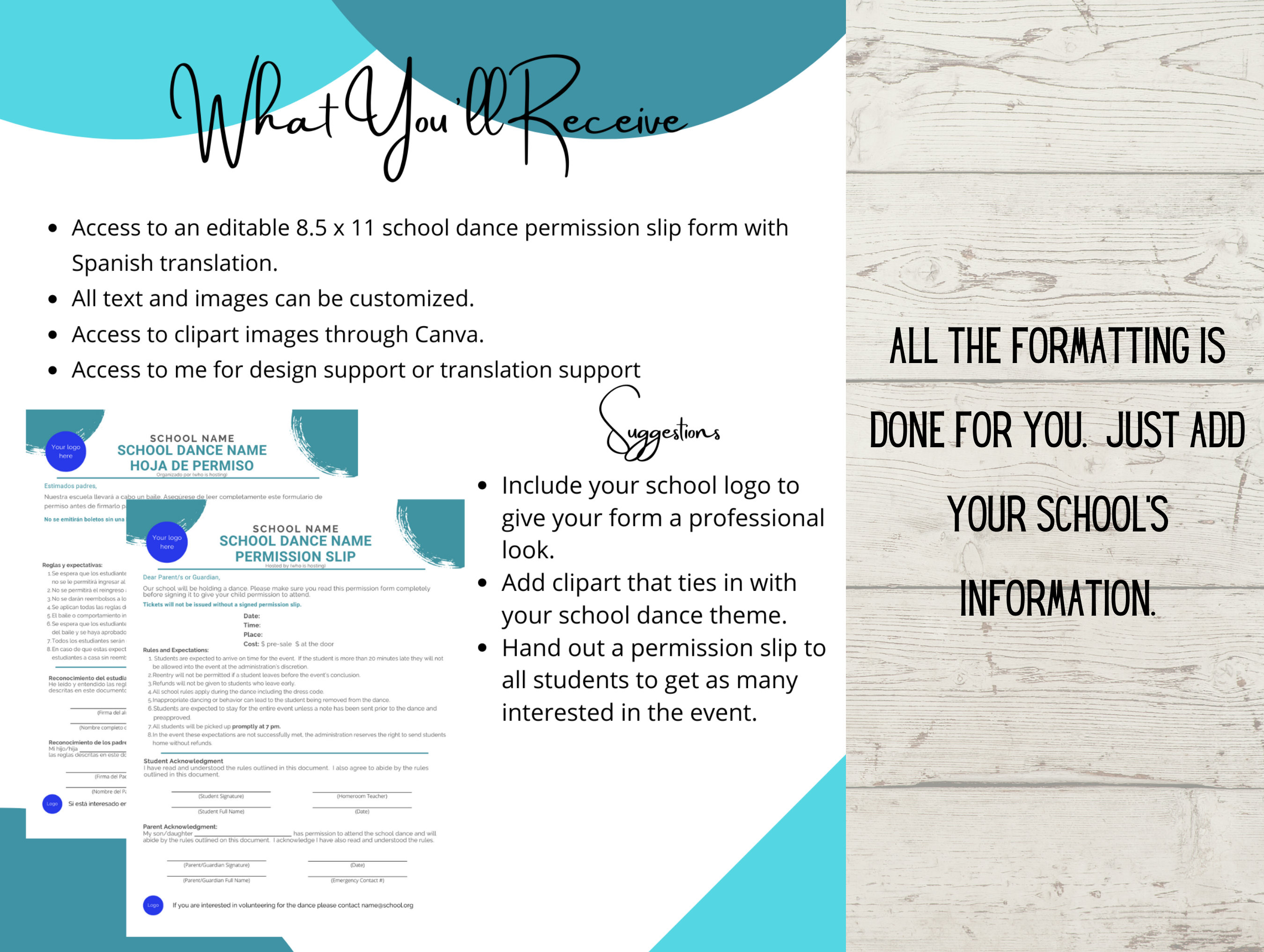 School Dance Permission Slip Form, Editable Template, Translated in ...