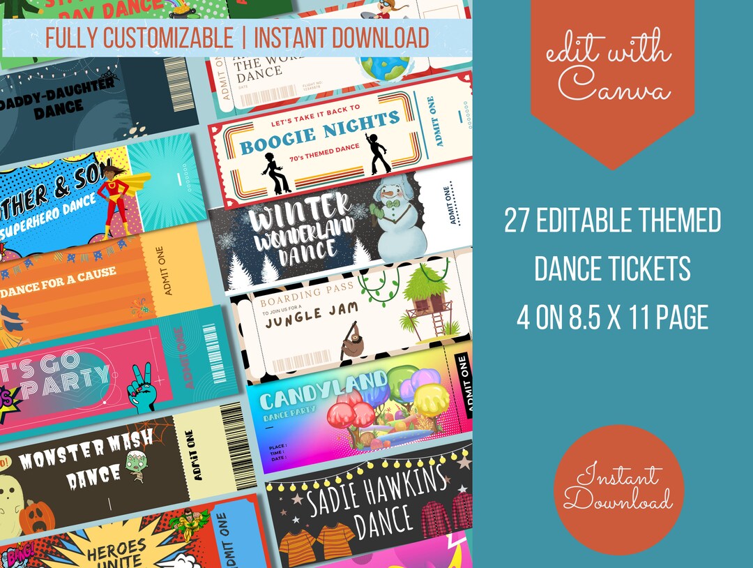 School Dance Tickets Printable for the Whole School Year ASB | PTA ...