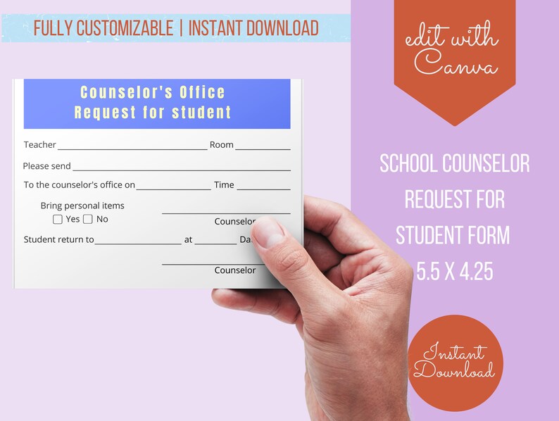 School Counselor Student Request Pass Form - Personalized for Educators ...