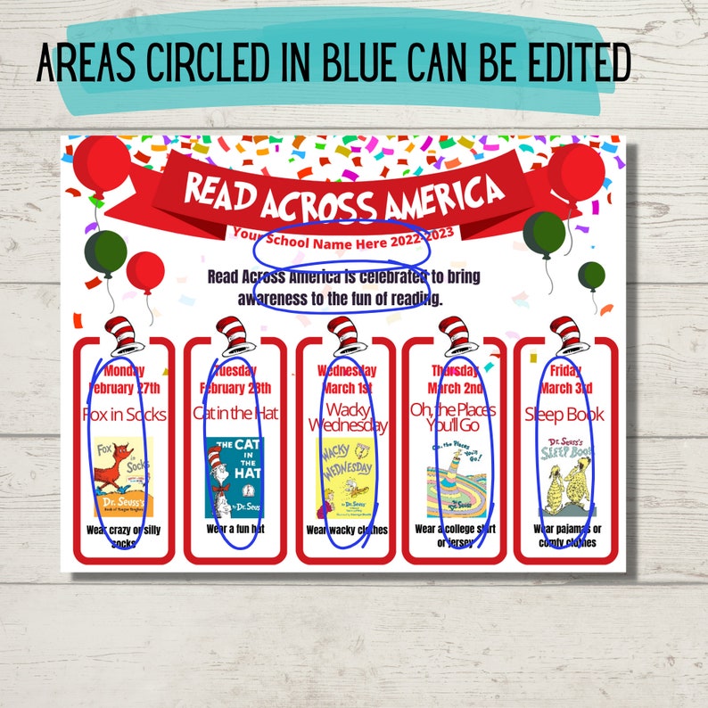 Read Across America Spirit Week Flyer Editable Activity Template ...