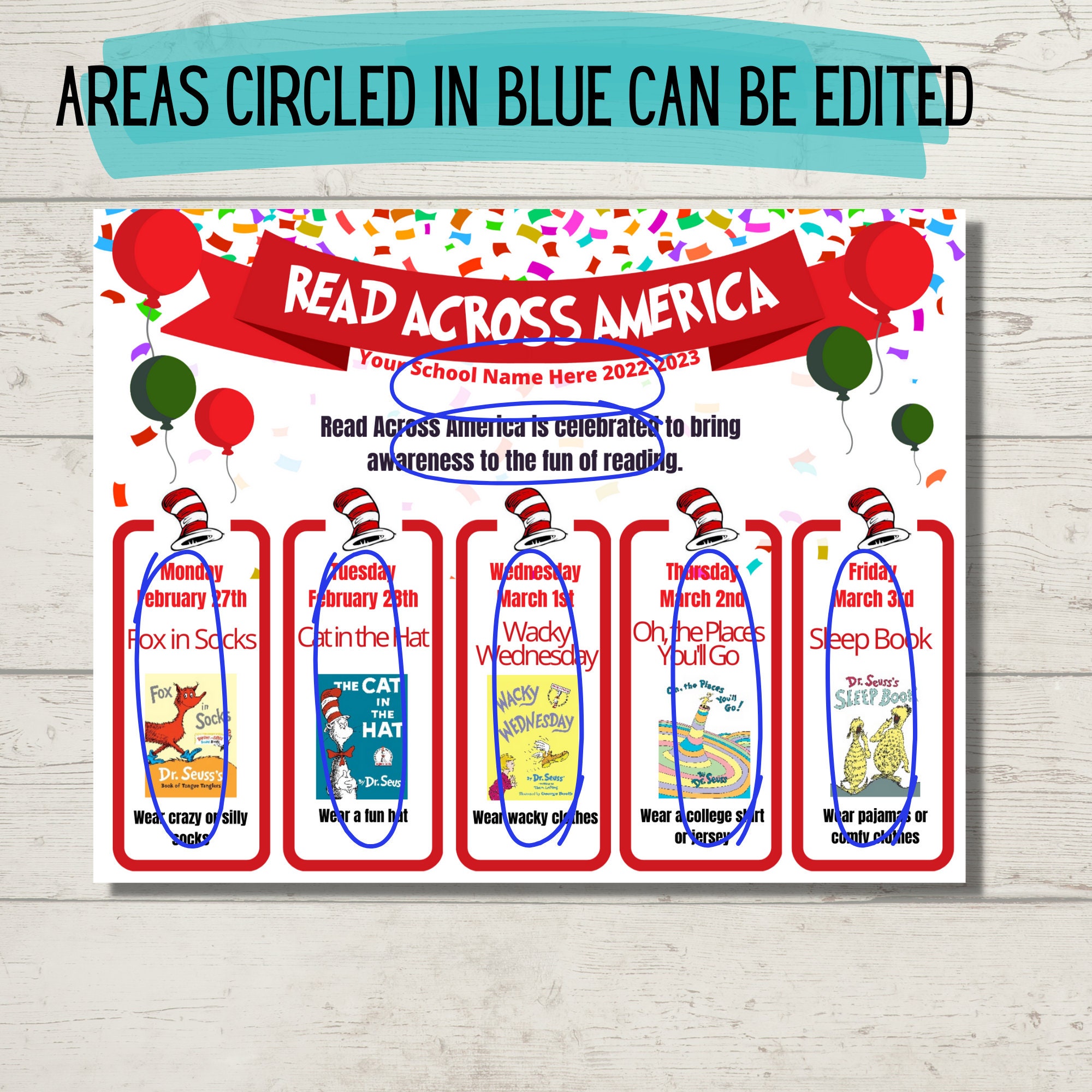 Read Across America Spirit Week Flyer Editable Activity Template ...