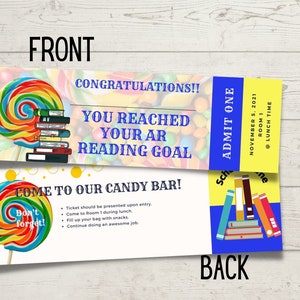Accelerated Reader AR Candy Bar Ticket Printable Incentive for School ...