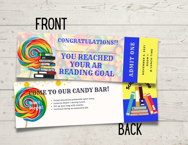 Accelerated Reader AR Candy Bar Ticket Printable Incentive for School ...