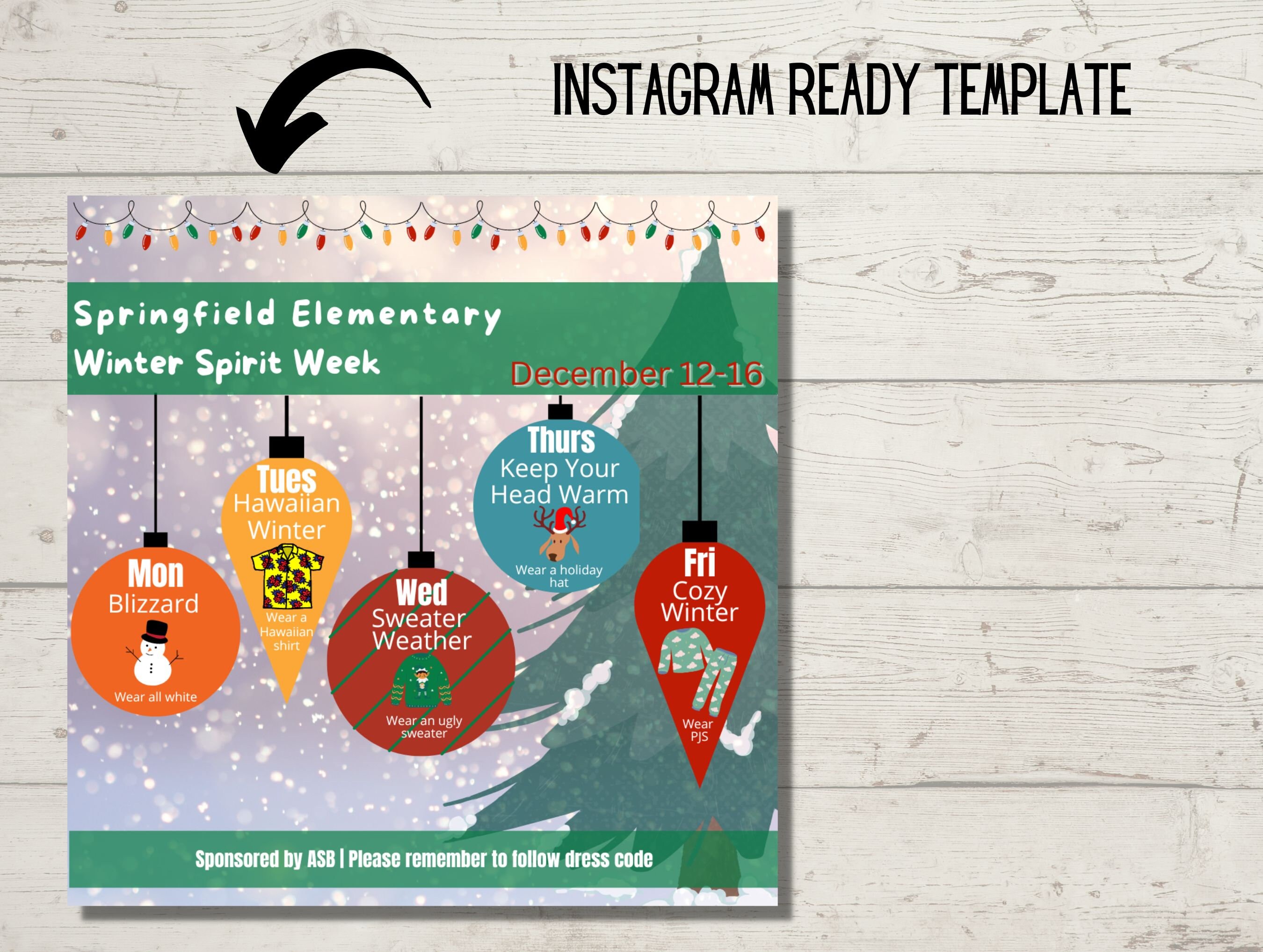 Winter Christmas Spirit Week School Flyer, Editable Printable Digital ...