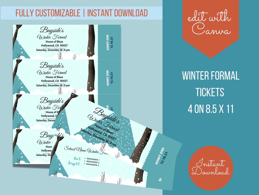 Winter Formal Ticket Printable for School PTA | ASB | Event Planners ...
