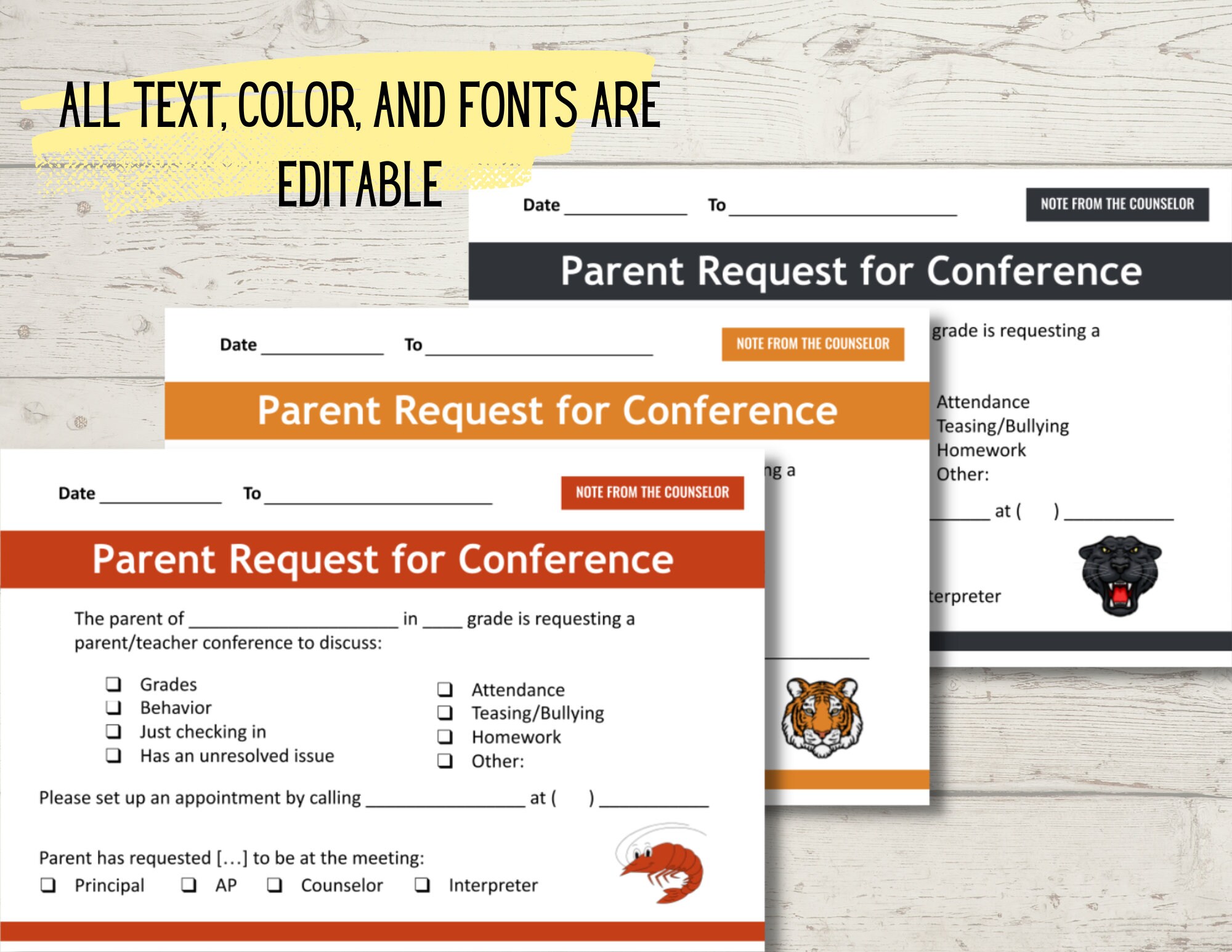 Parent Request for Conference Form, Editable Template | Counselors ...