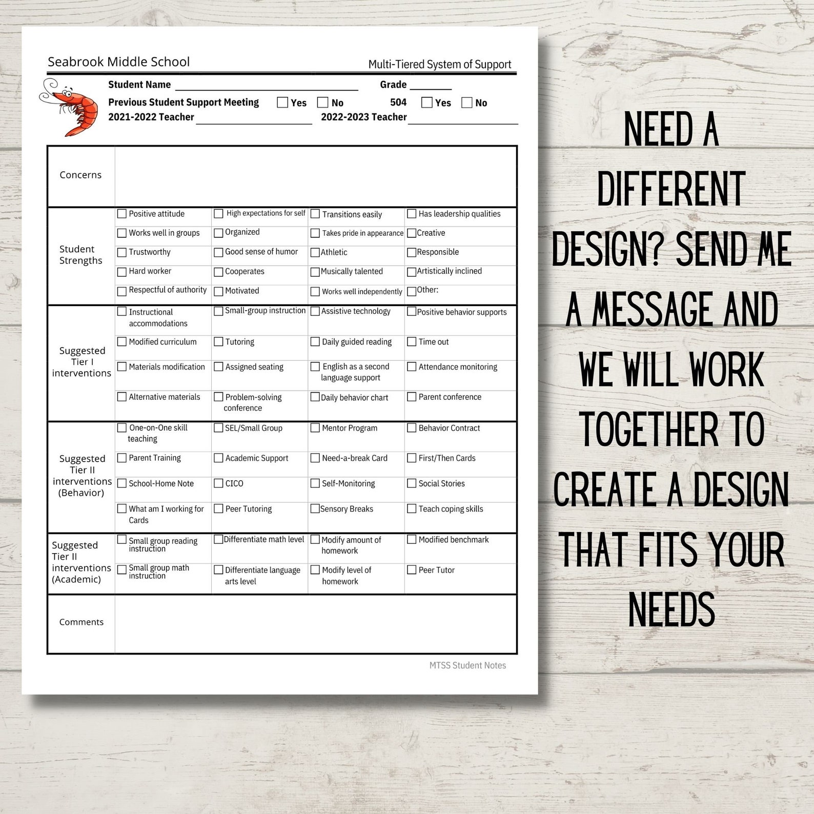 Editable MTSS Student Notes Form Template Printable for Counselors and ...