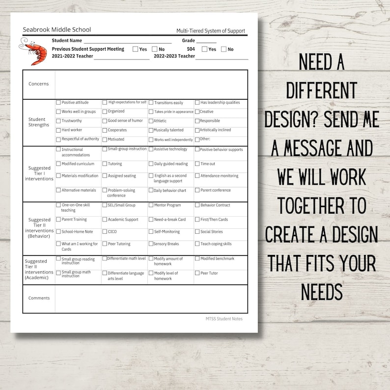 Editable MTSS Student Notes Form Template Printable for Counselors and ...