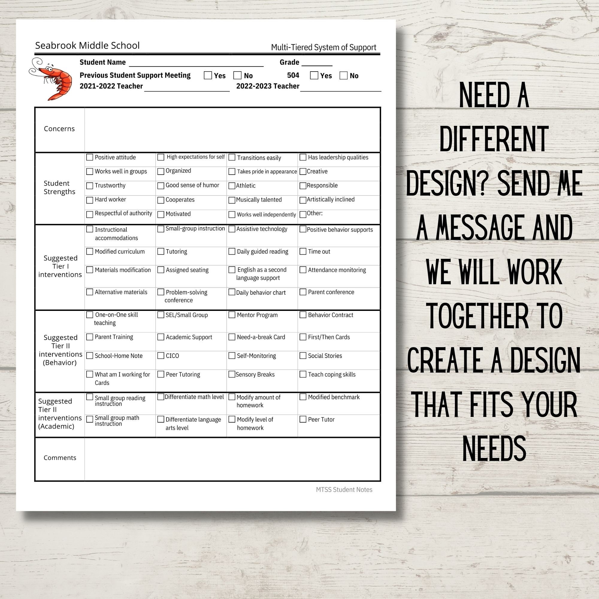 Editable MTSS Student Notes Form Template Printable for Counselors and ...