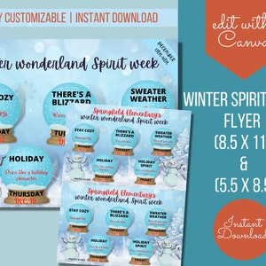 Winter Christmas Spirit Week School Flyer, Editable Printable Digital ...
