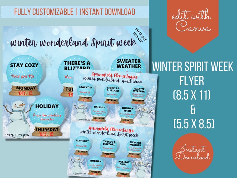 Winter Christmas Spirit Week School Flyer, Editable Printable Digital ...