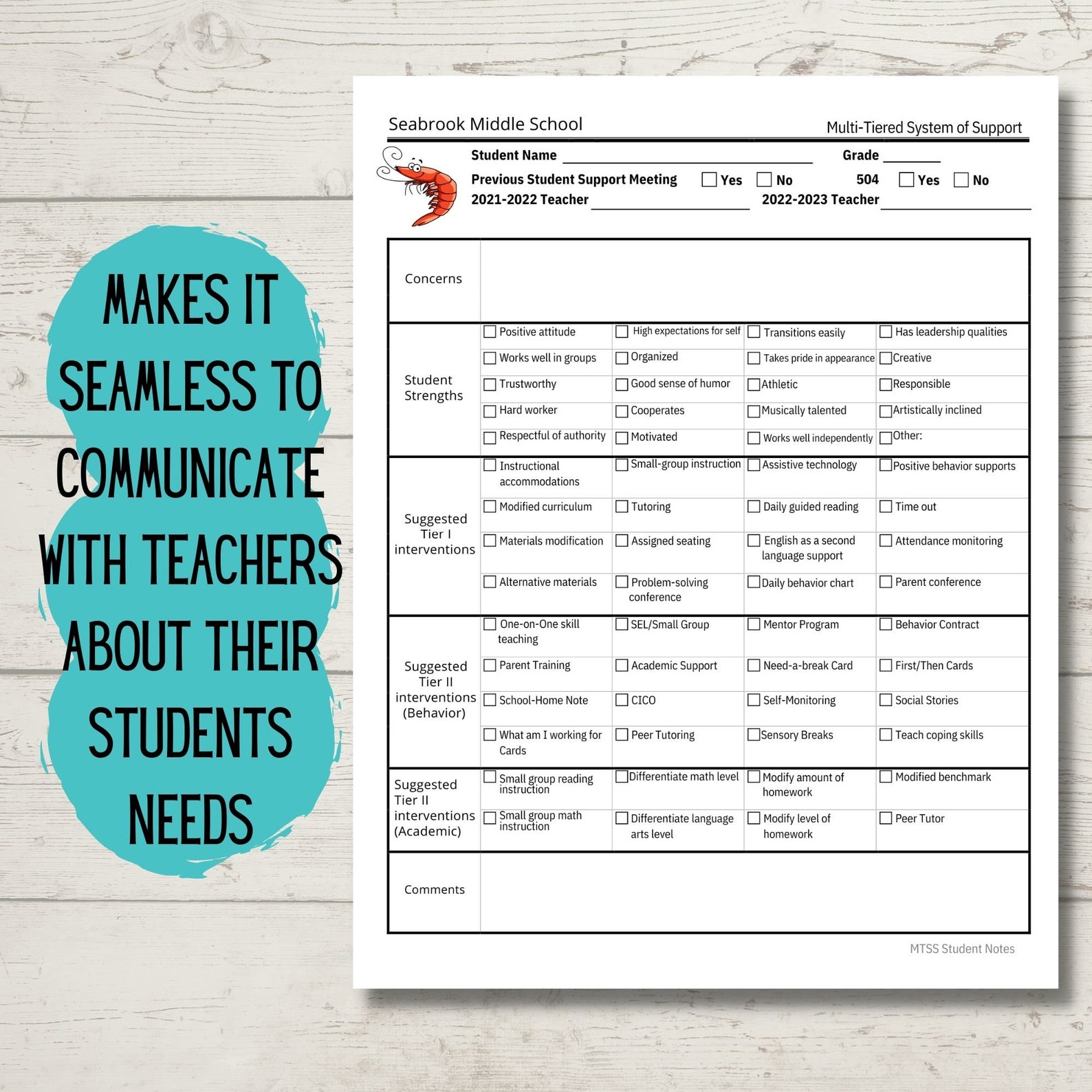 Editable MTSS Student Notes Form Template Printable for Counselors and ...