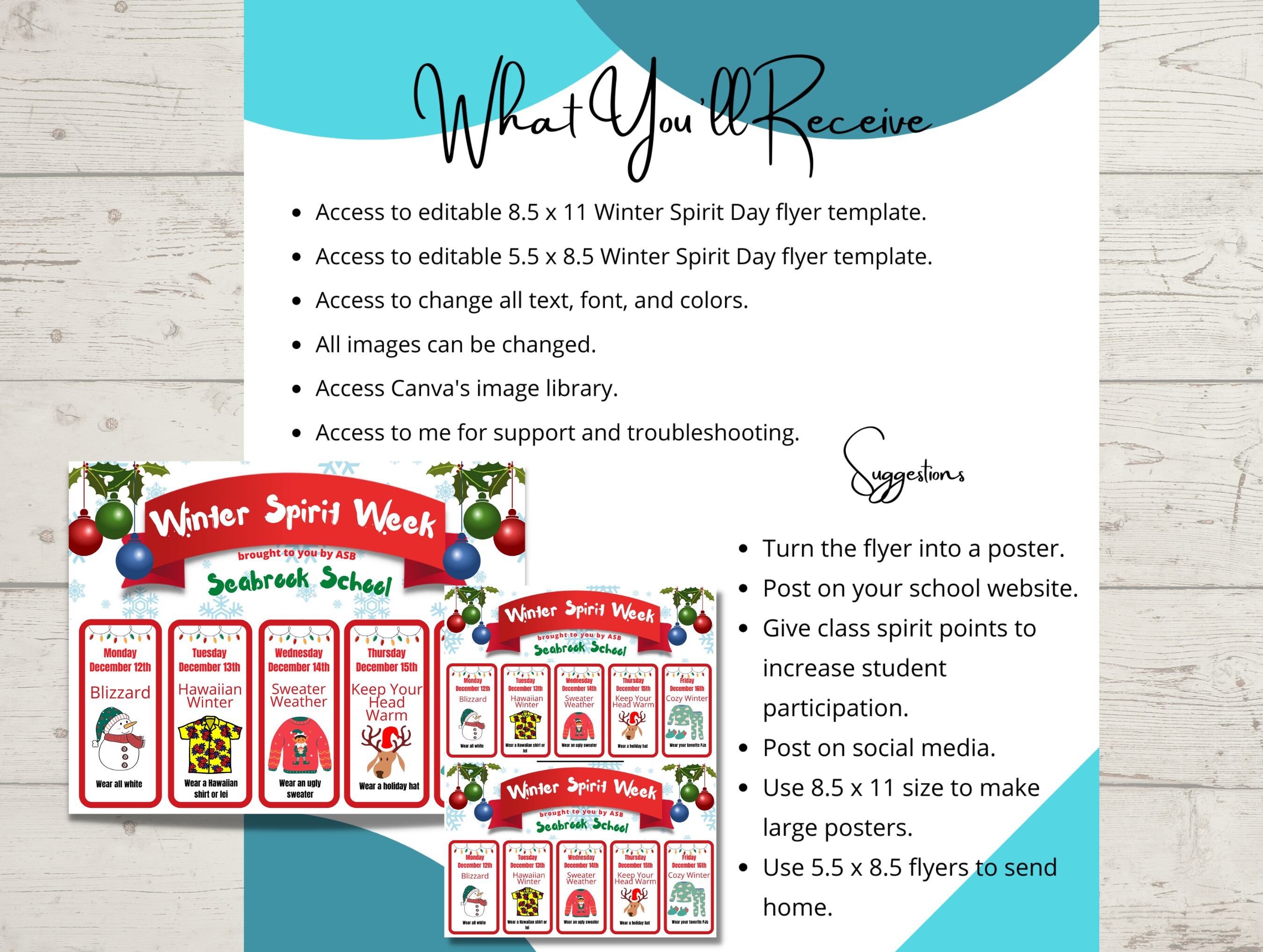 Winter Christmas Spirit Week School Flyer, Editable Printable Digital ...