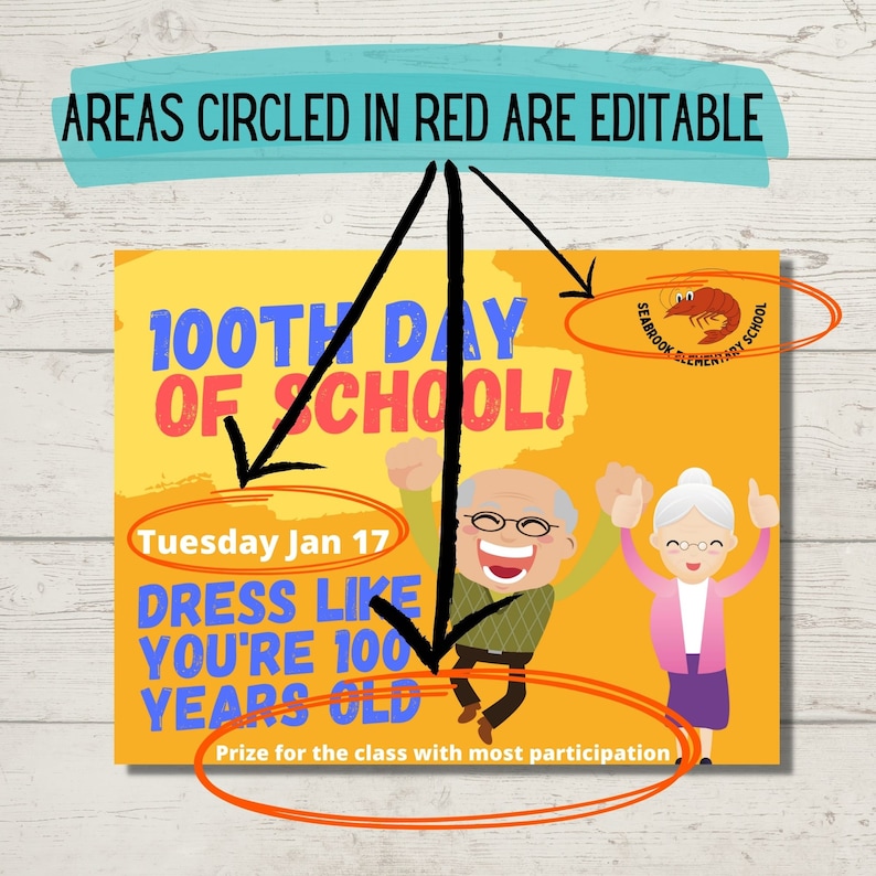 100th Day of School Editable Flyer and Social Media Template, Printable ...