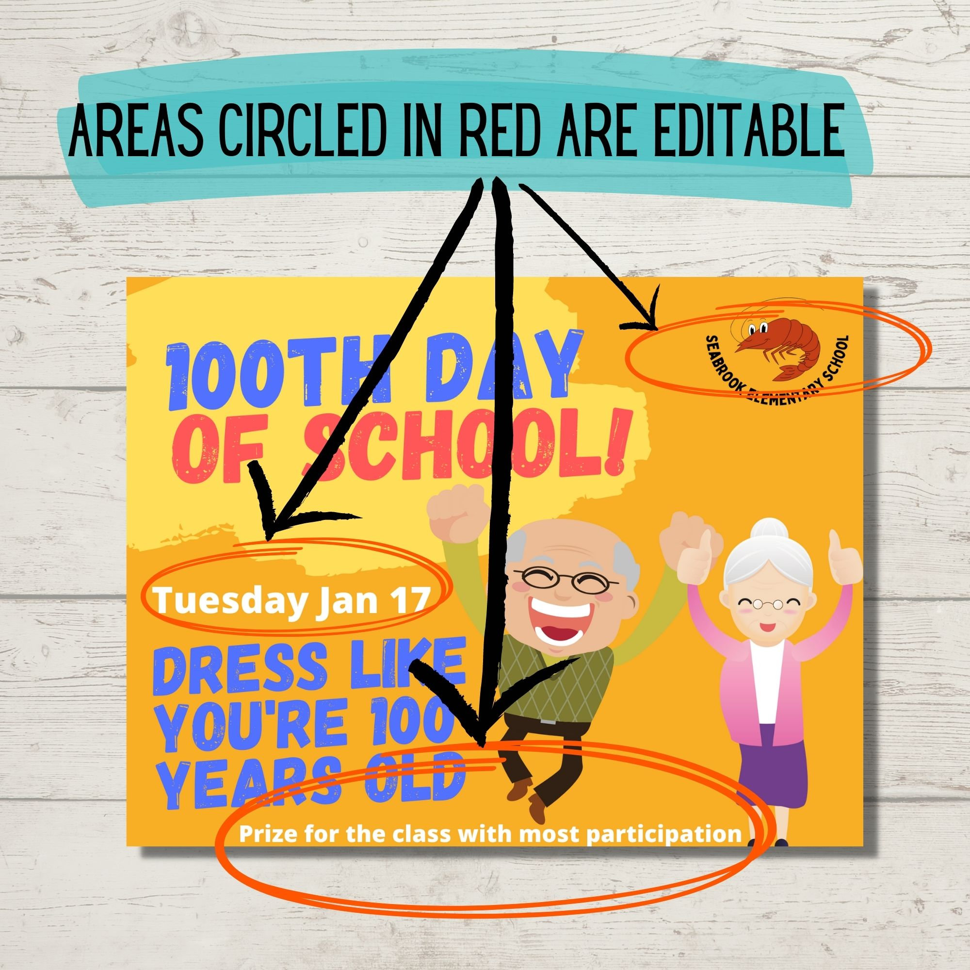 100th Day of School Editable Flyer and Social Media Template, Printable ...