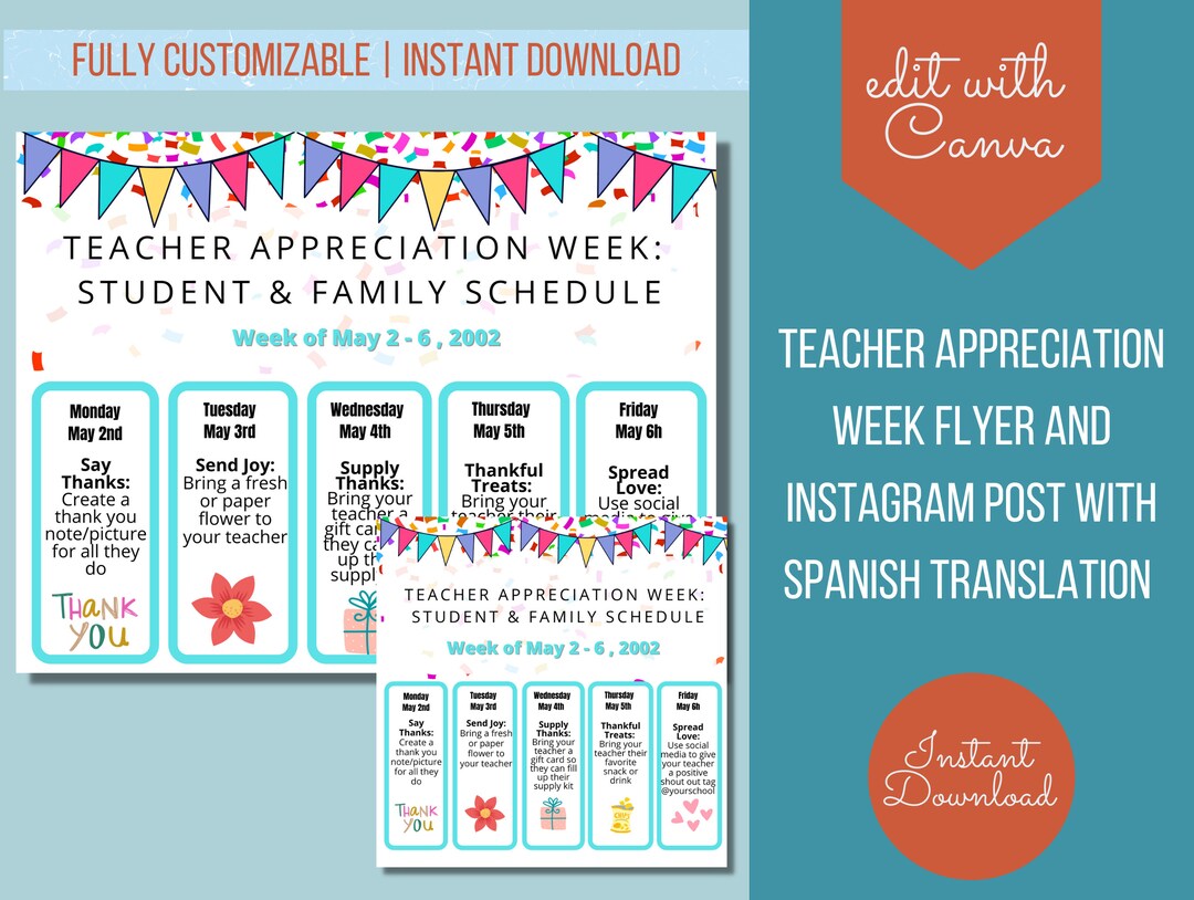 Editable Teacher Appreciation Week of Events Take Home Flyer - Etsy