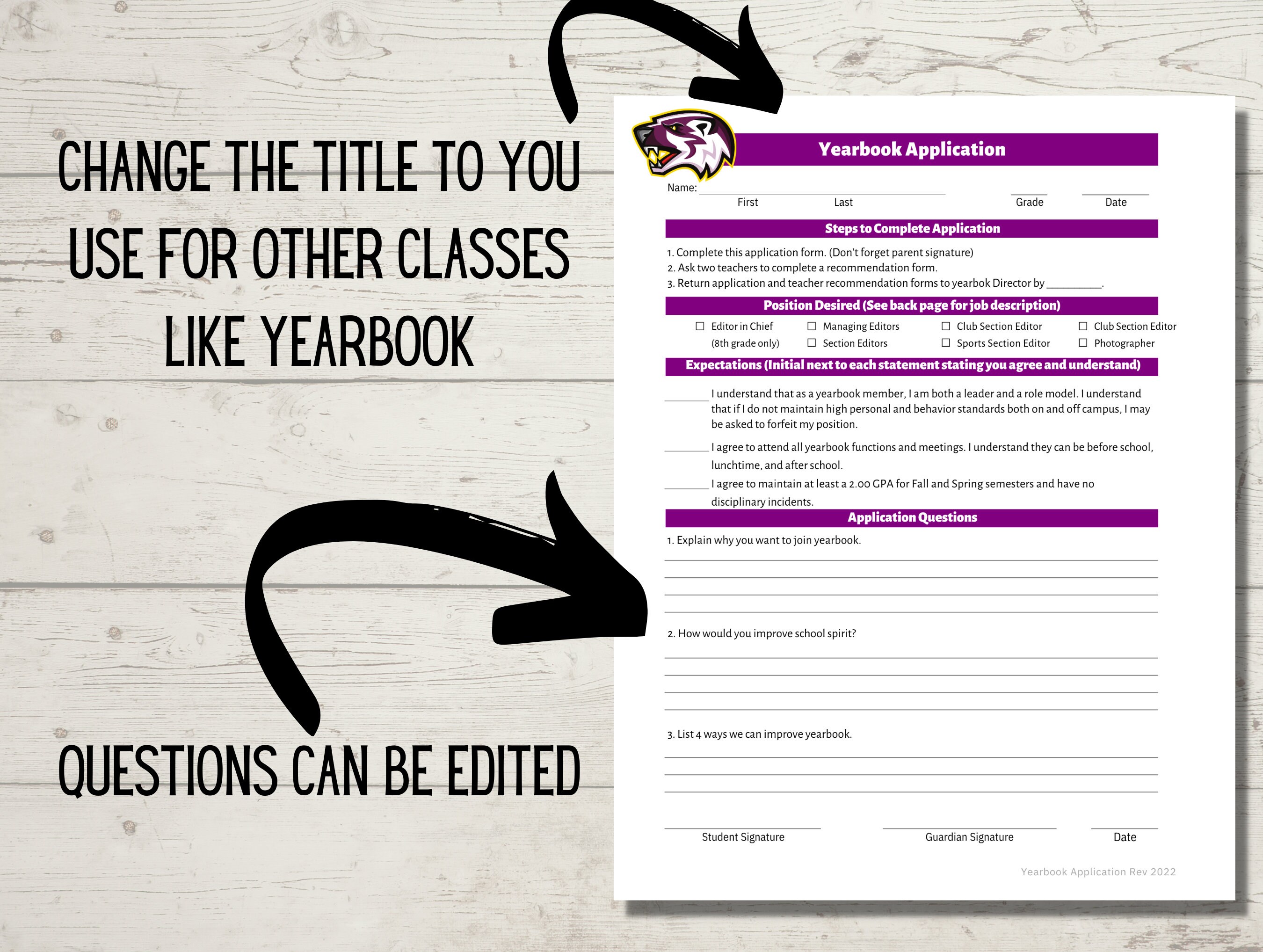 ASB Leadership Application Form, Editable Template | Printable ...