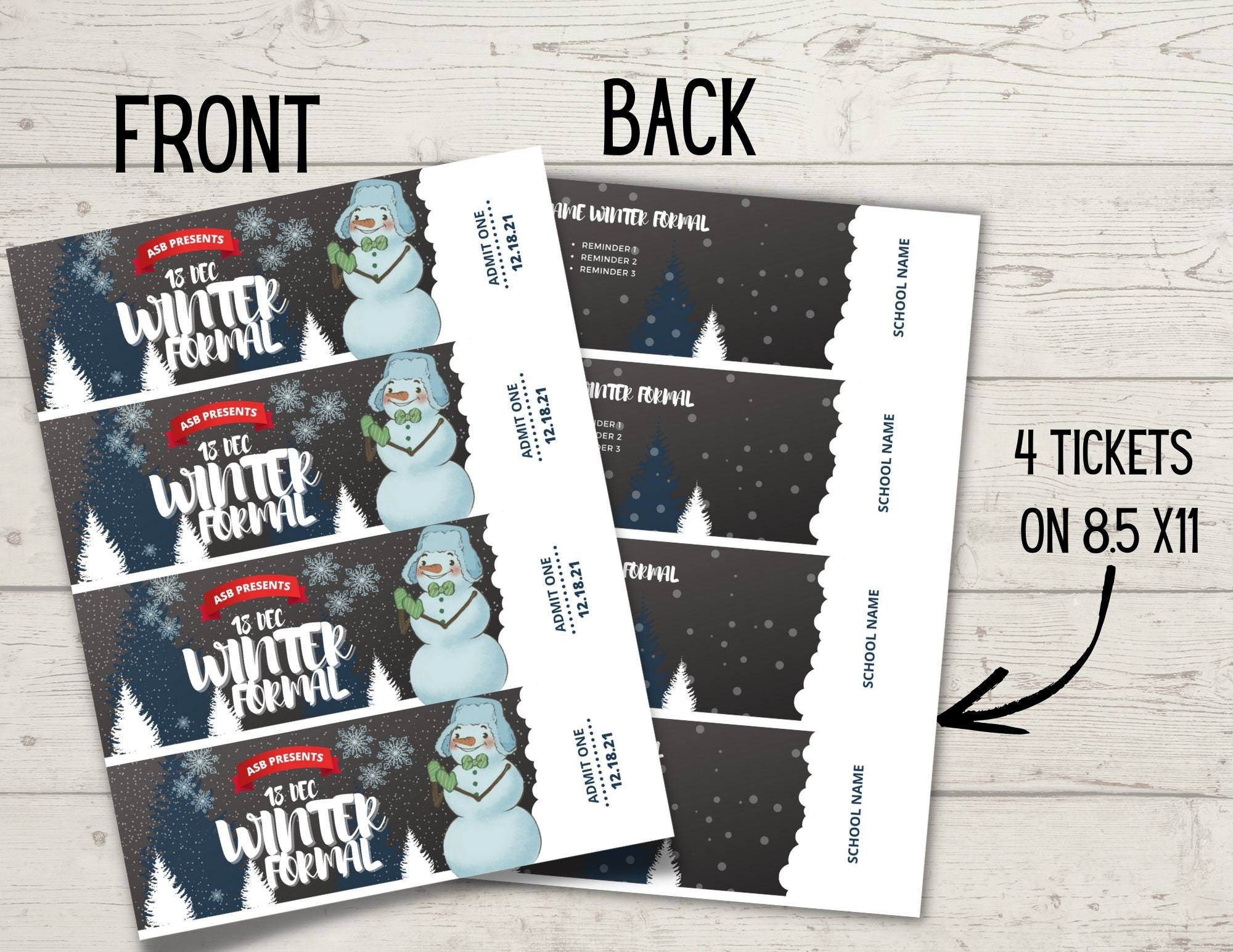 Winter Formal Ticket Printable for School PTA | ASB | Event Planners ...