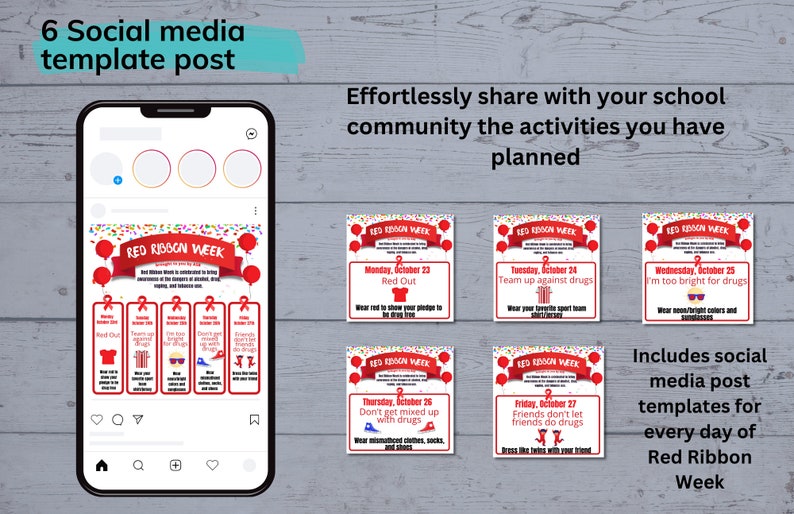 Red Ribbon Week 2023 Flyer Template, Spirit Week Schedule, Social Media ...