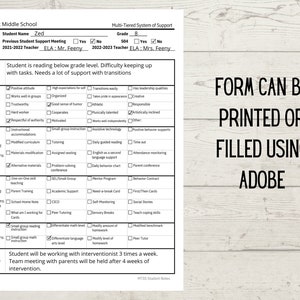 MTSS Student Notes Form Customizable Printable for Counselors and ...