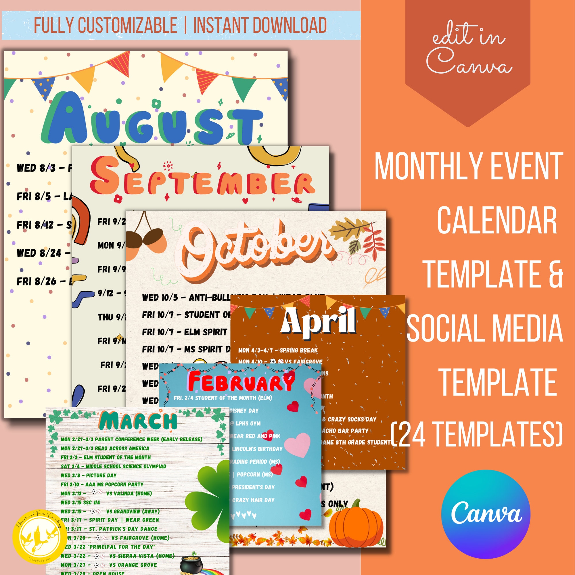 Editable Monthly Event Calendar Flyer Template, School Month Calendar ...