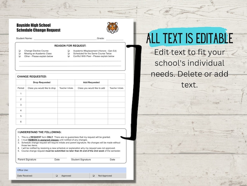 Schedule Change Request Form Template, Digital Printable | Middle ...