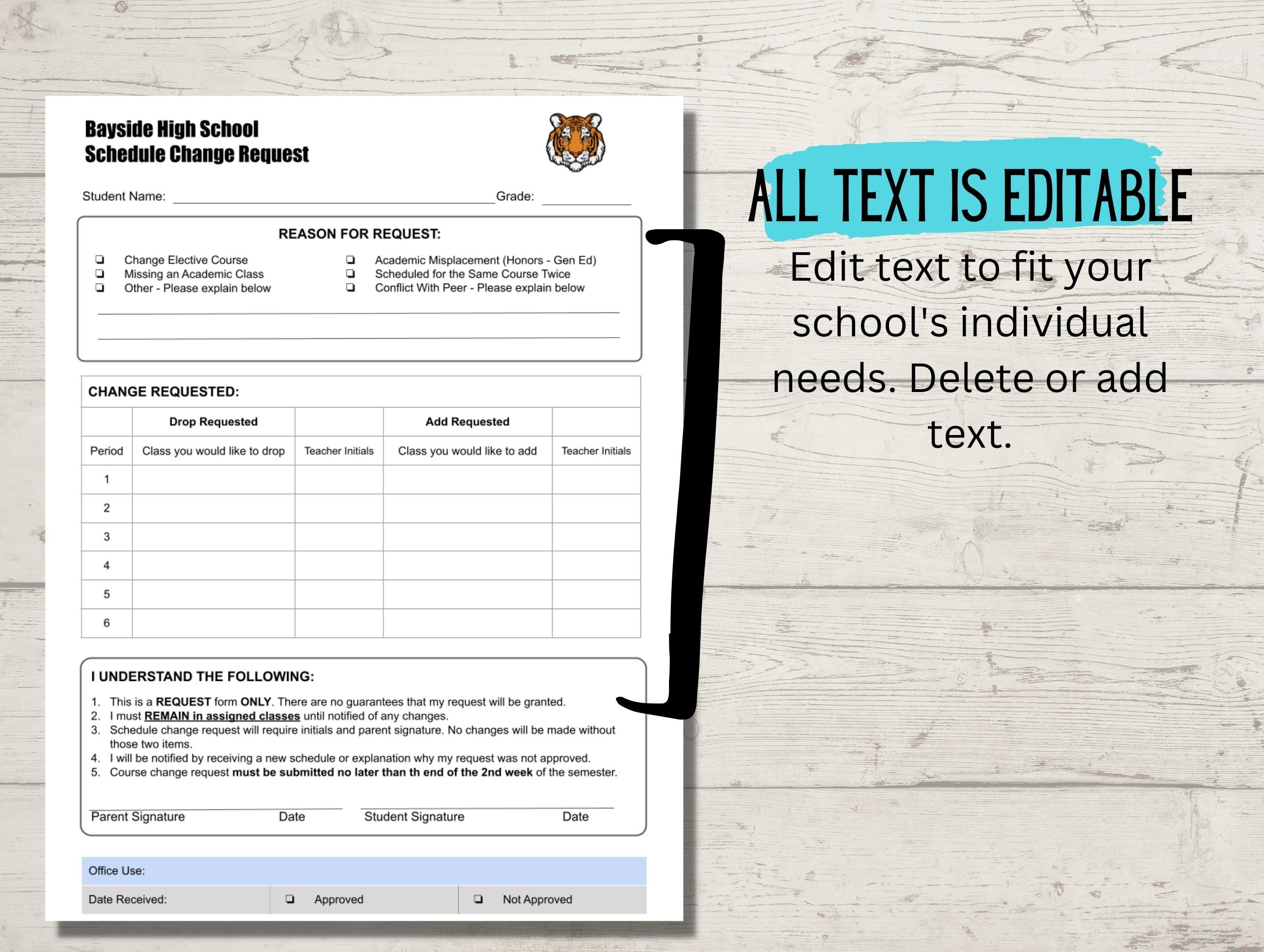 Schedule Change Request Form Template, Digital Printable | Middle ...