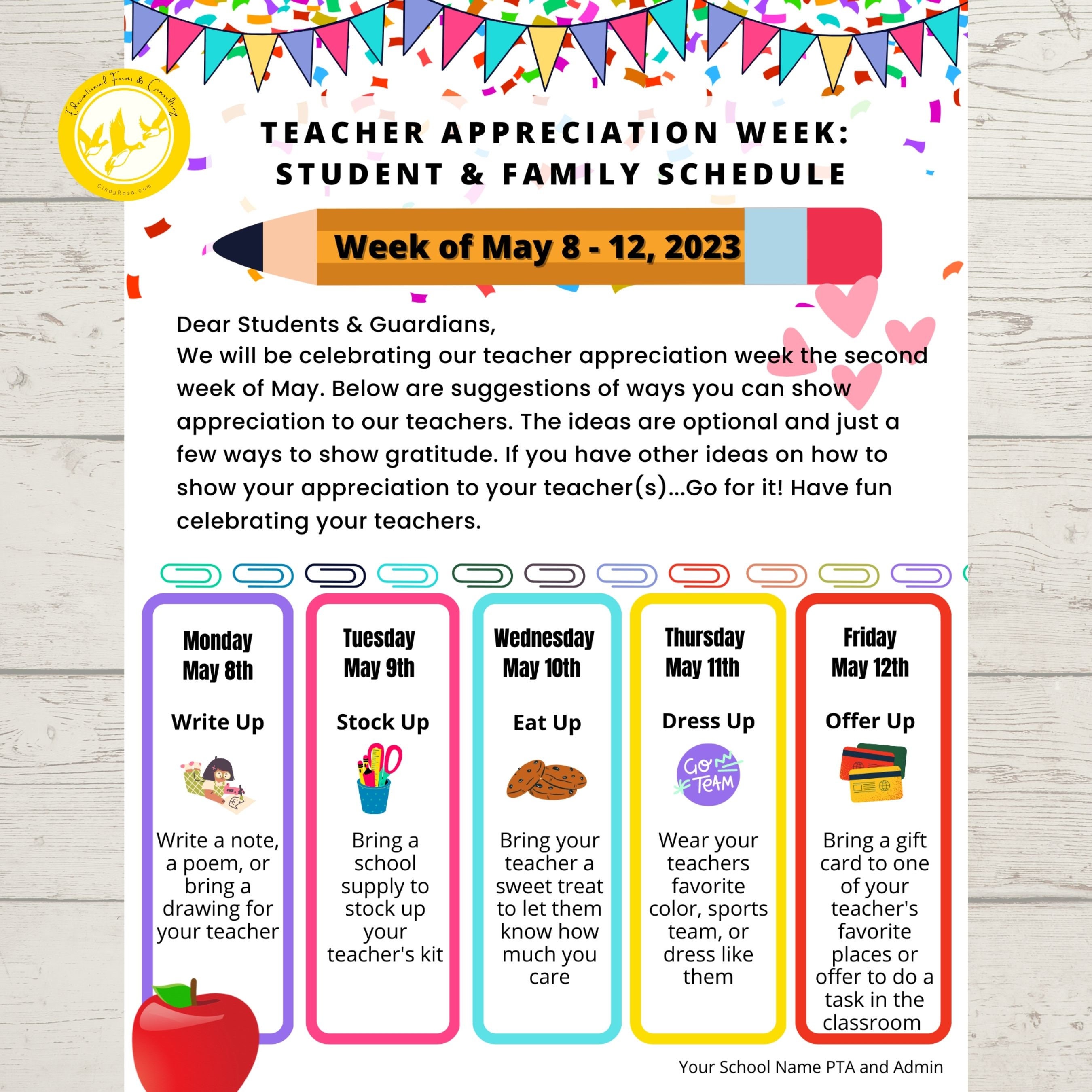 Teacher Appreciation Week Newsletter Template, Staff Appreciation Week ...