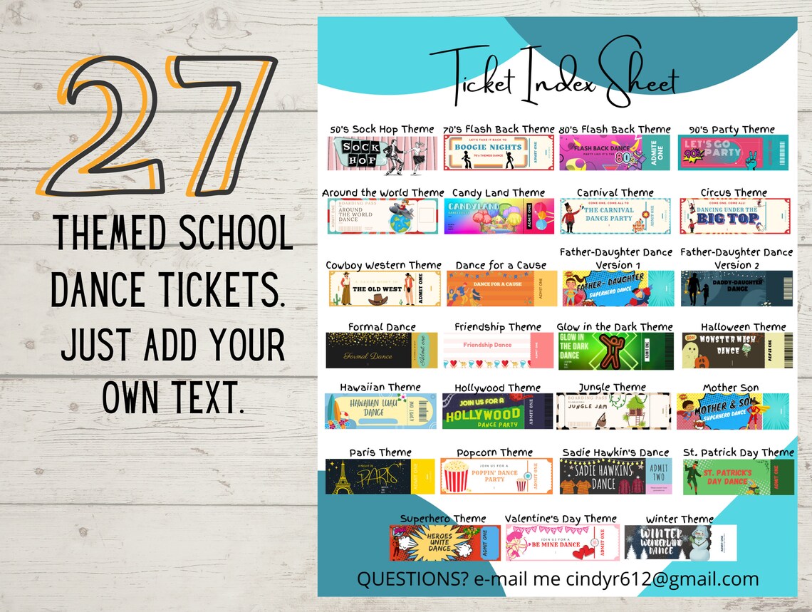 School Dance Tickets Printable for the Whole School Year ASB | PTA ...