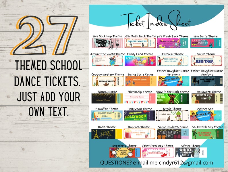 School Dance Tickets Printable for the Whole School Year ASB | PTA ...
