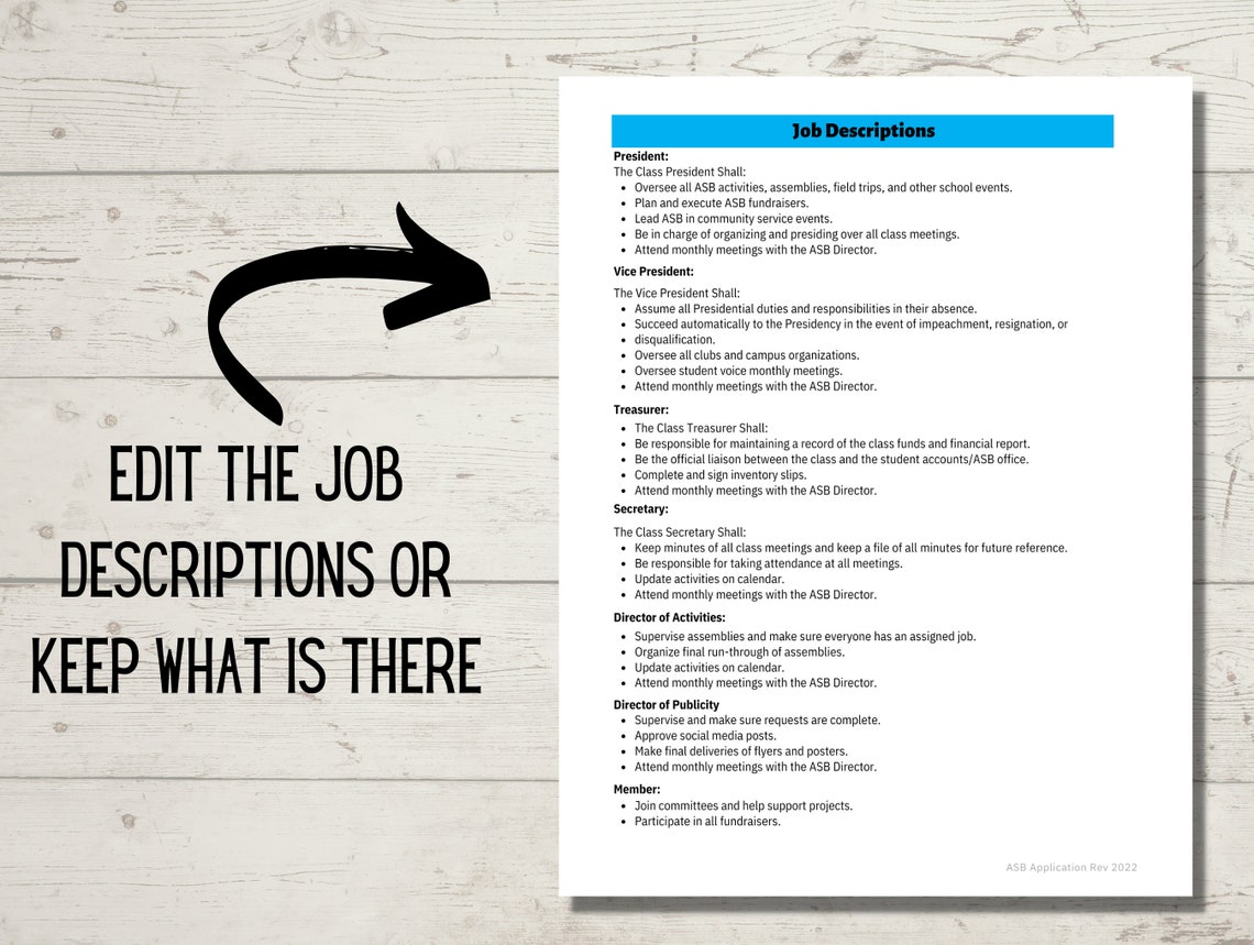 ASB Leadership Application Form, Editable Template | Printable ...