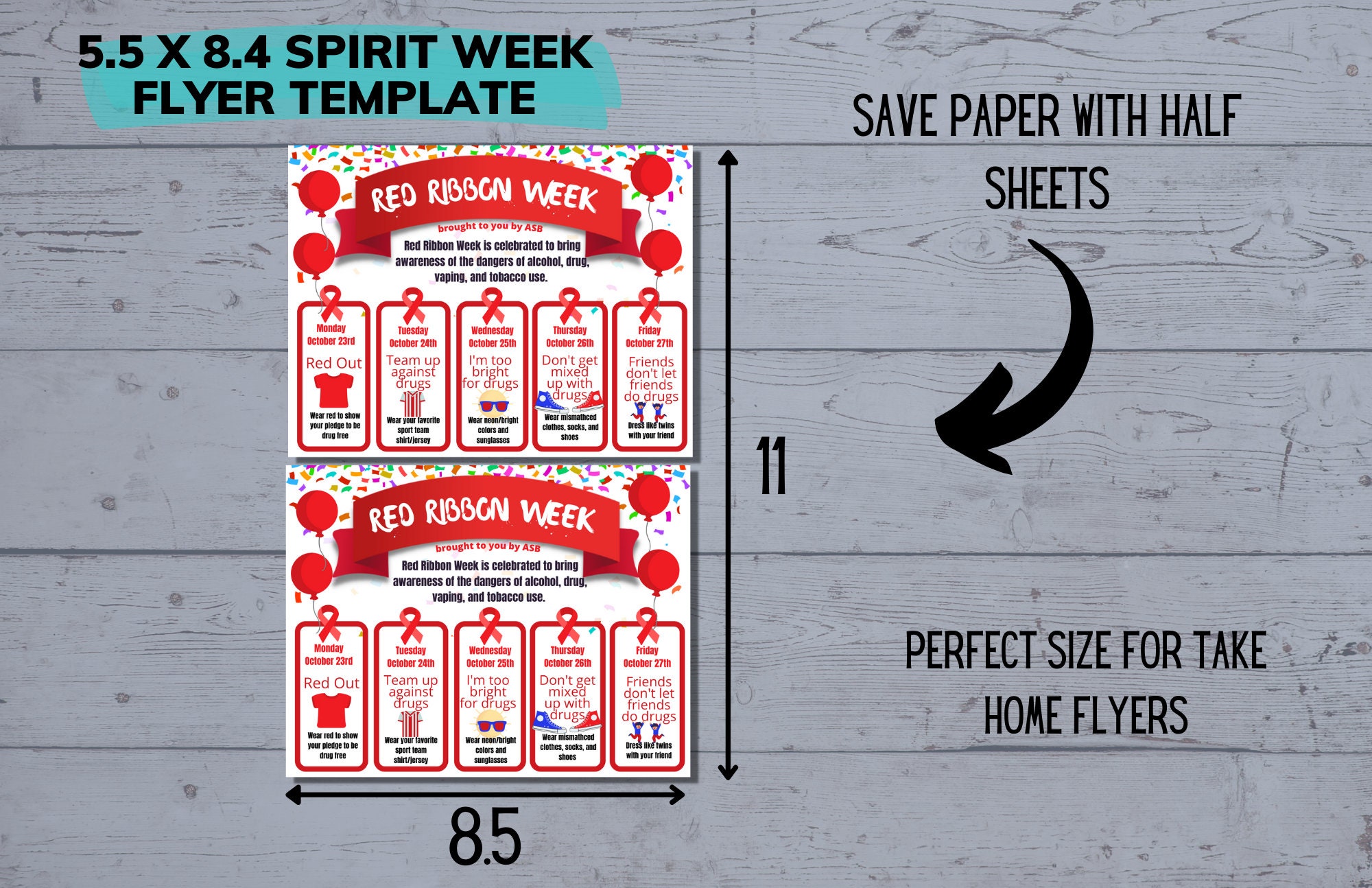 Red Ribbon Week 2023 Flyer Template, Spirit Week Schedule, Social Media ...