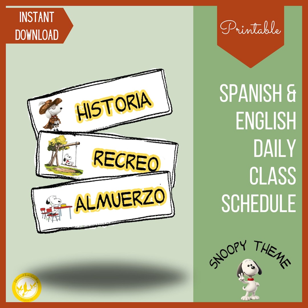 Bilingual Class Schedule Cards, English and Spanish, Printable Visual ...