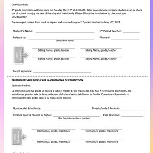 Front Office Parent Release Form School Permission Slip, Editable ...