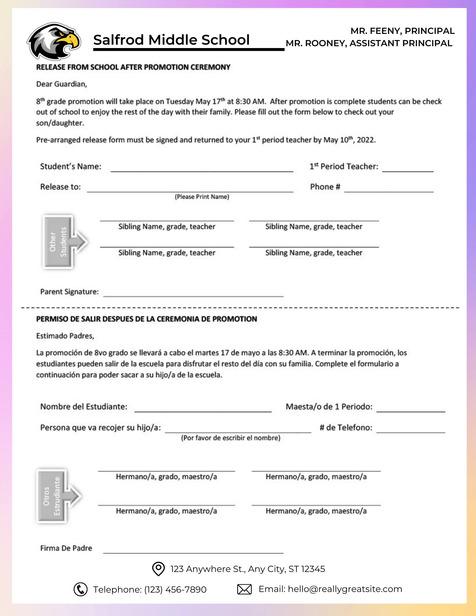 Front Office Parent Release Form School Permission Slip, Editable ...