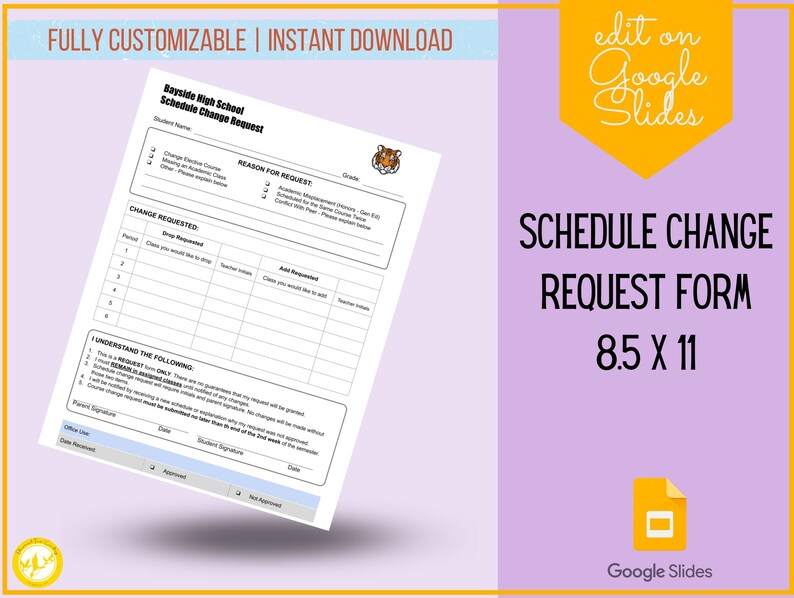 Schedule Change Request Form Template, Digital Printable | Middle ...