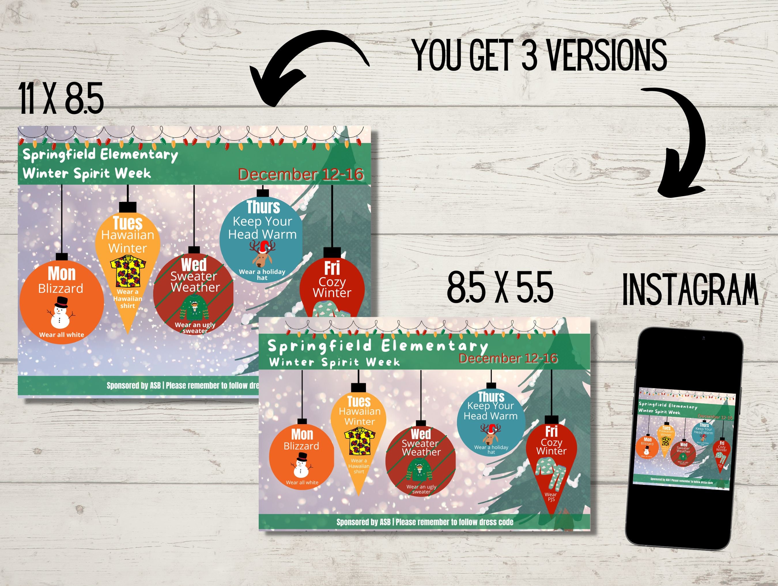 Winter Christmas Spirit Week School Flyer, Editable Printable Digital ...