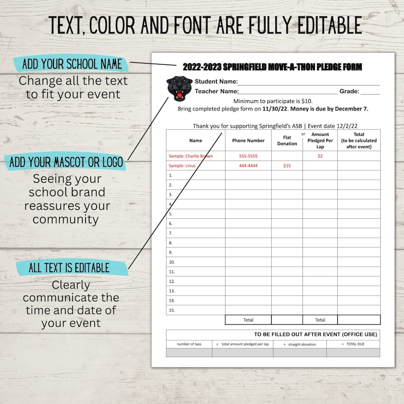 Editable School Fundraiser Form, Printable Fillable School Fundraising ...