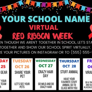 Red Ribbon Week Virtual Schedule Activity Flyer Printable for School ...